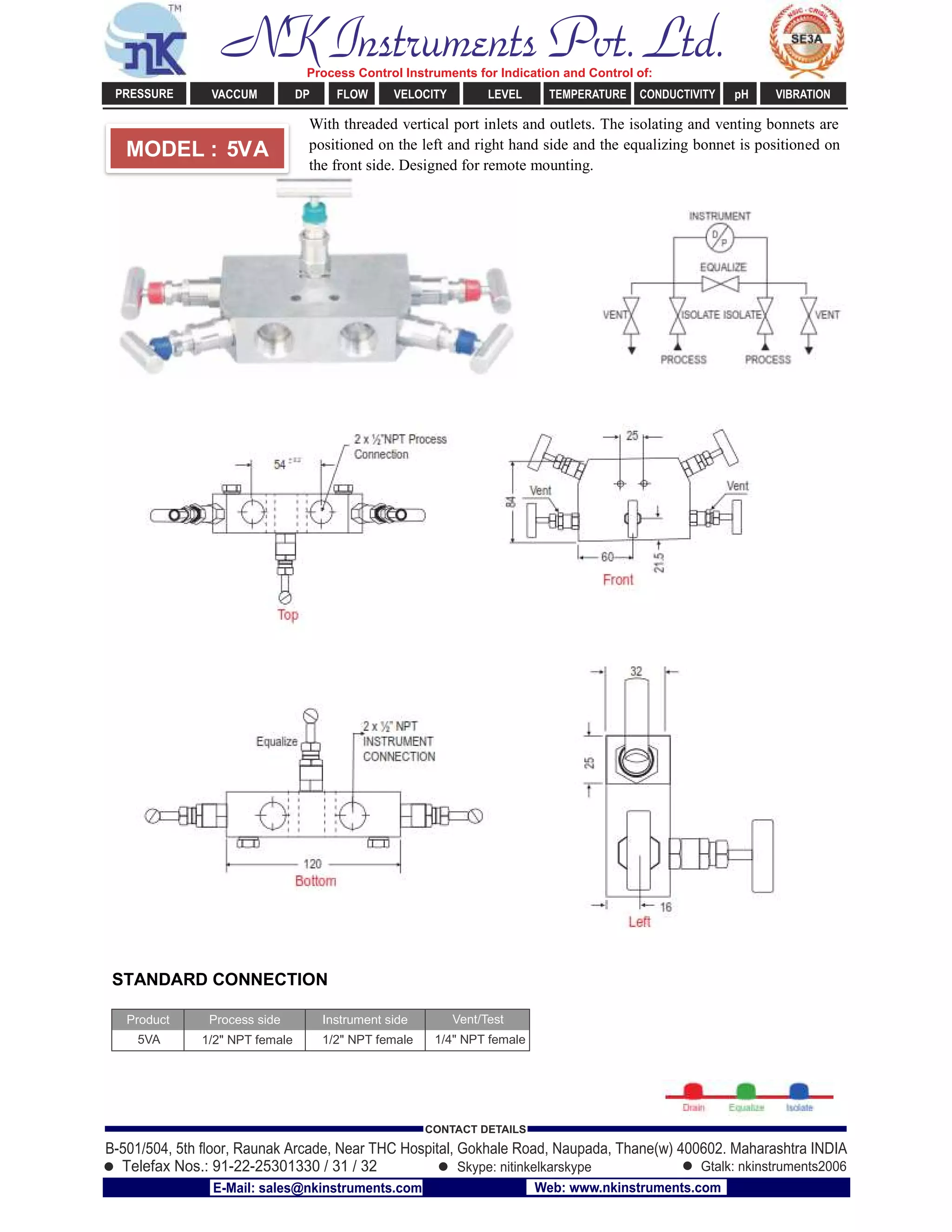T type Five Valve Manifold (5VK) | PDF