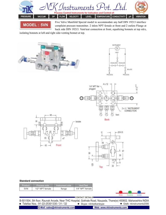 T type Five Valve Manifold (5VK) | PDF