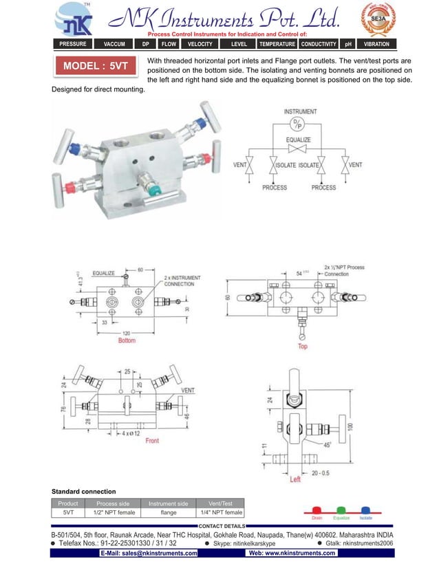 T type Five Valve Manifold (5VK) | PDF