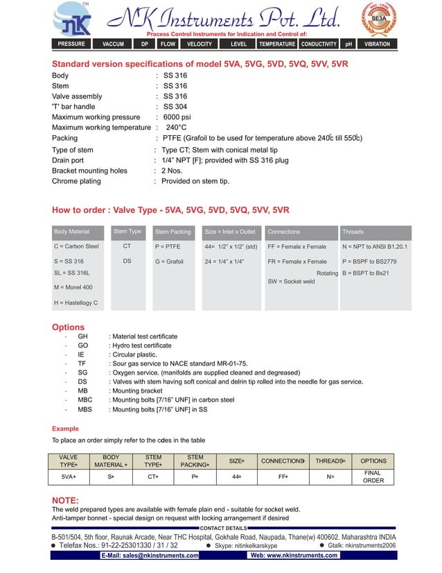 T type Five Valve Manifold (5VK) | PDF