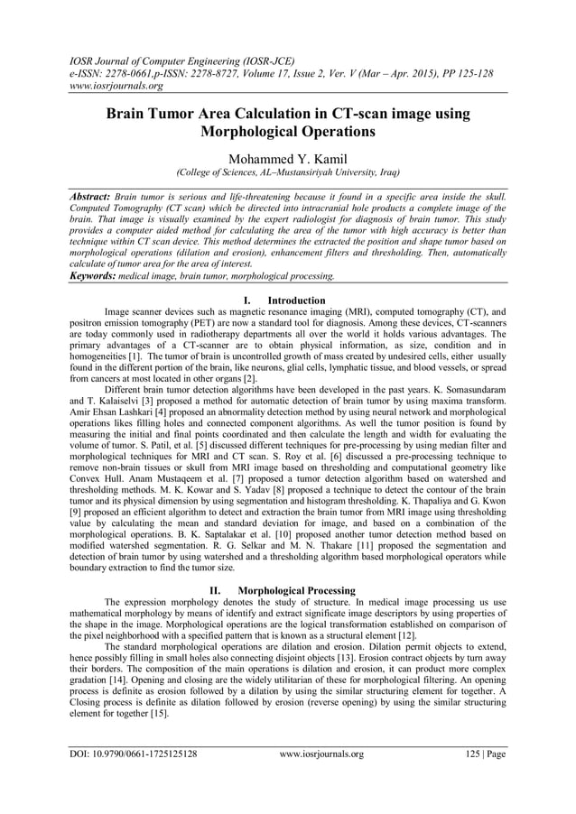 Brain Tumor Area Calculation in CT-scan image using Morphological Operations | PDF