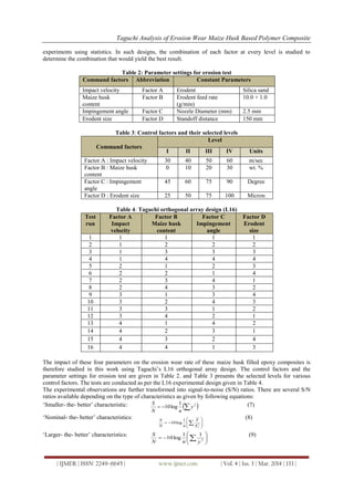 Taguchi Analysis of Erosion Wear Maize Husk Based Polymer Composite | PDF