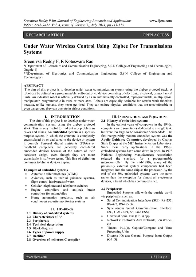 Under Water Wireless Control Using Zigbee For Transmissions Systems | PDF