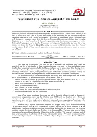 Selection Sort with Improved Asymptotic Time Bounds | PDF