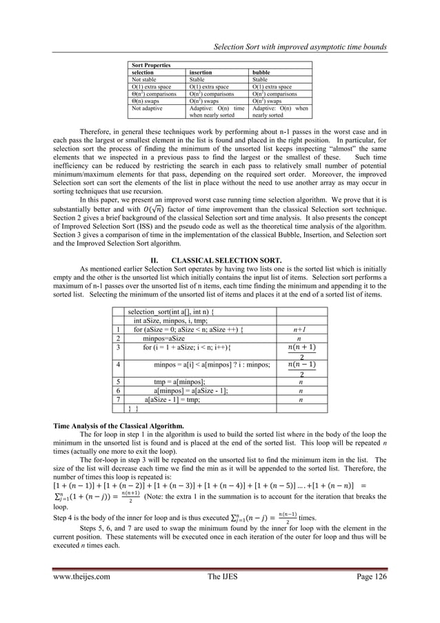 Selection Sort with Improved Asymptotic Time Bounds | PDF