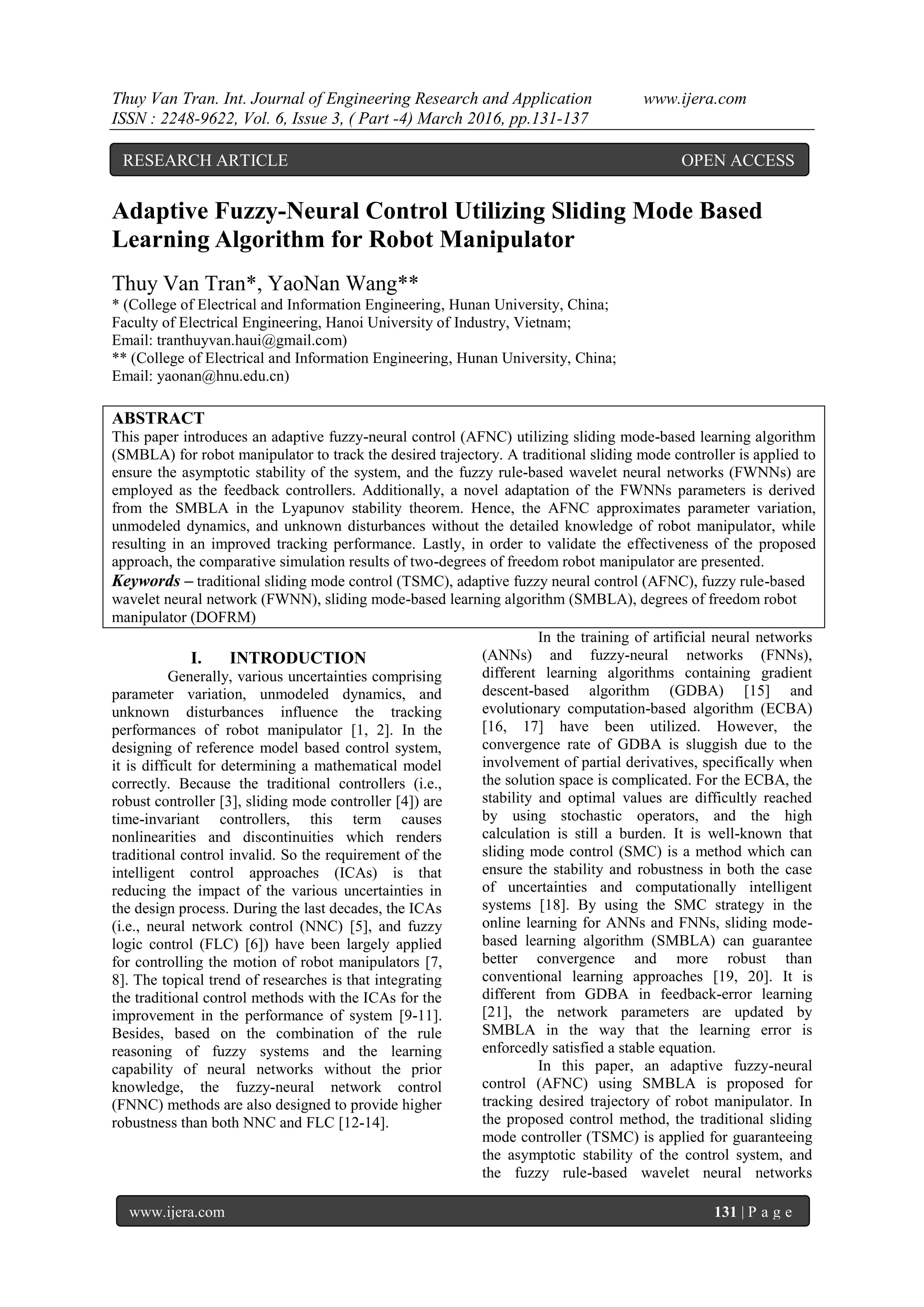 Adaptive Fuzzy Neural Control Utilizing Sliding Mode Based Learning Algorithm For Robot