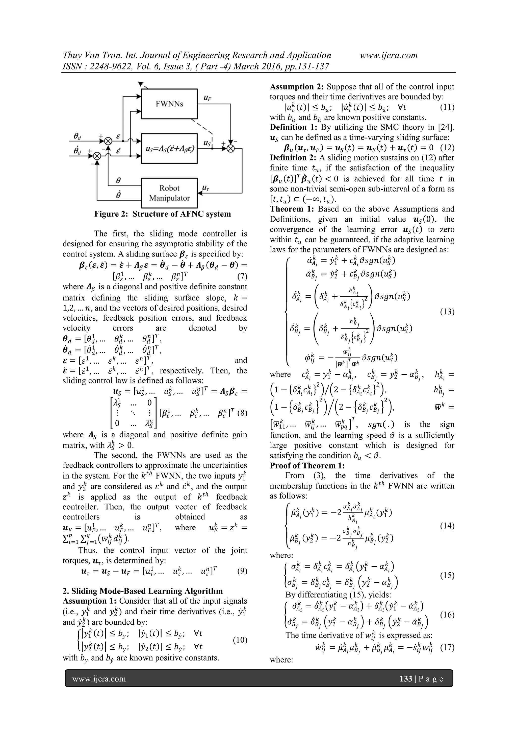 Adaptive Fuzzy Neural Control Utilizing Sliding Mode Based Learning Algorithm For Robot