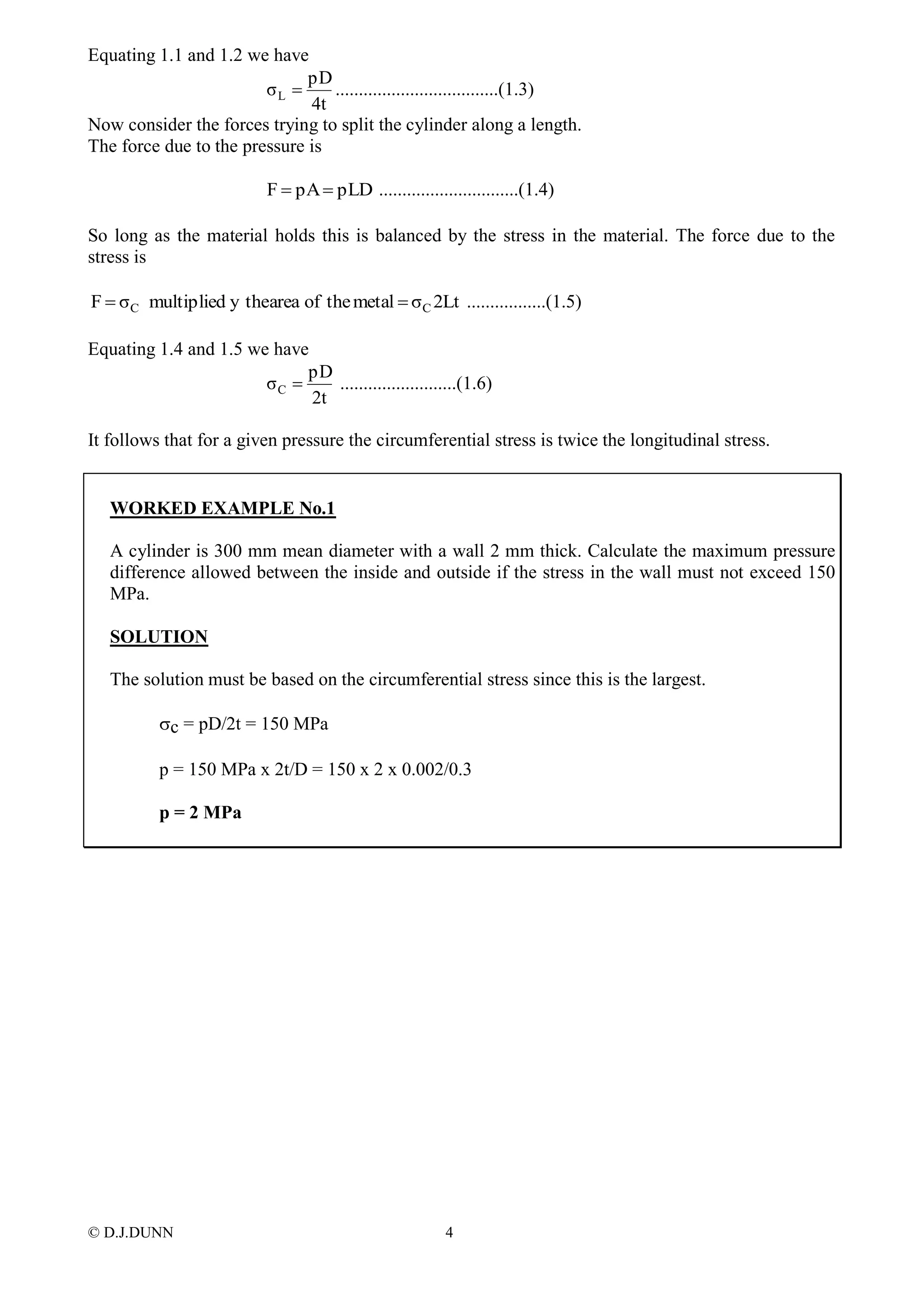 thin walled vessel and thick wall cylinder(strength of the material) | PDF
