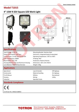 T1015 - Totron 9-32V LED Work Lights | PDF