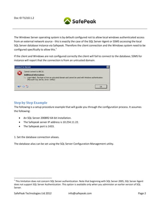 SafePeak - How to configure SQL Server agent in a safepeak deployment | PDF