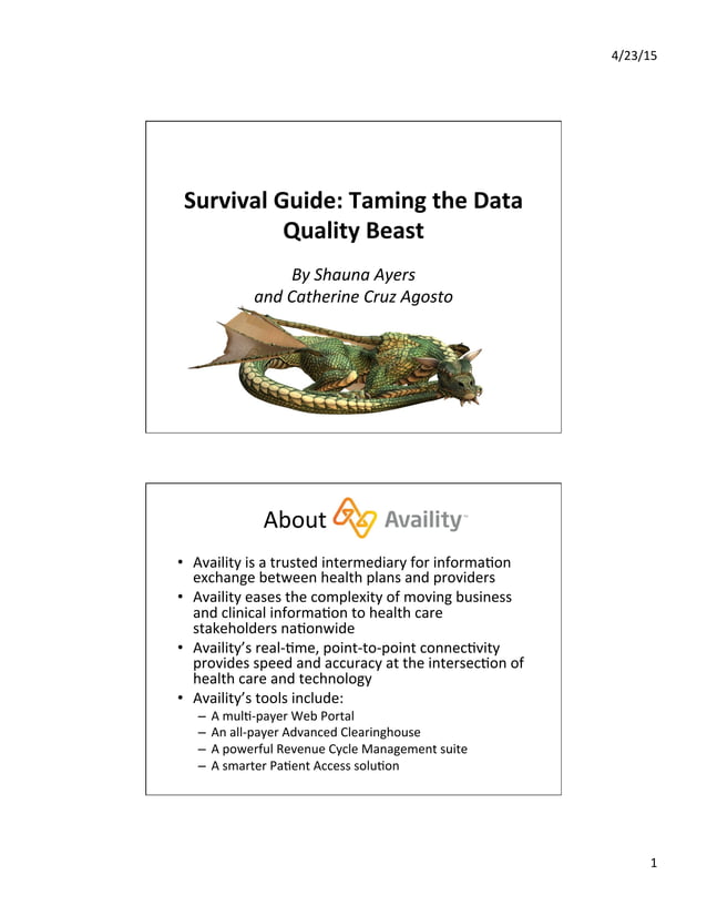Survival Guide: Taming the Data Quality Beast | PDF
