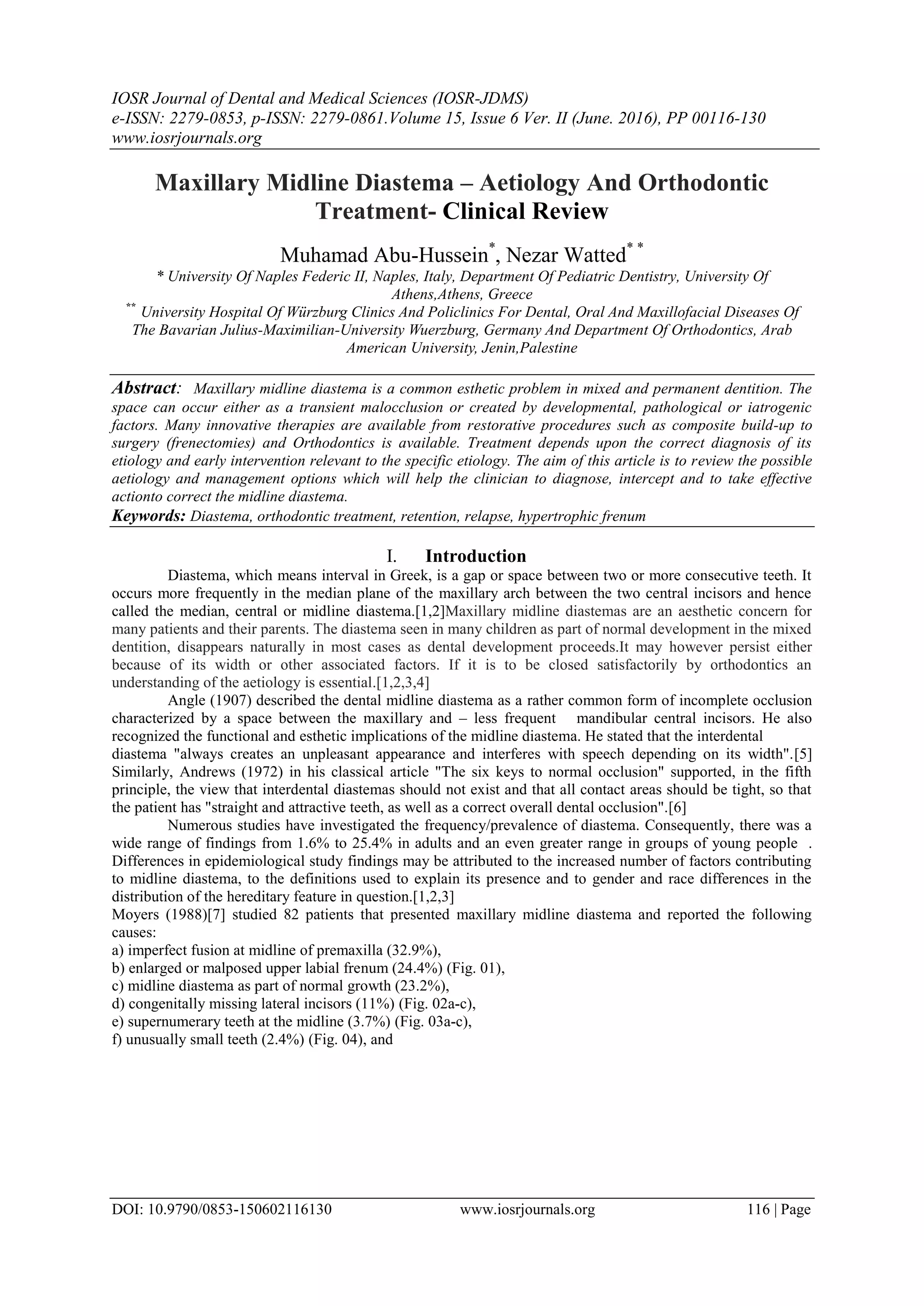 Maxillary Midline Diastema – Aetiology And Orthodontic Treatment ...