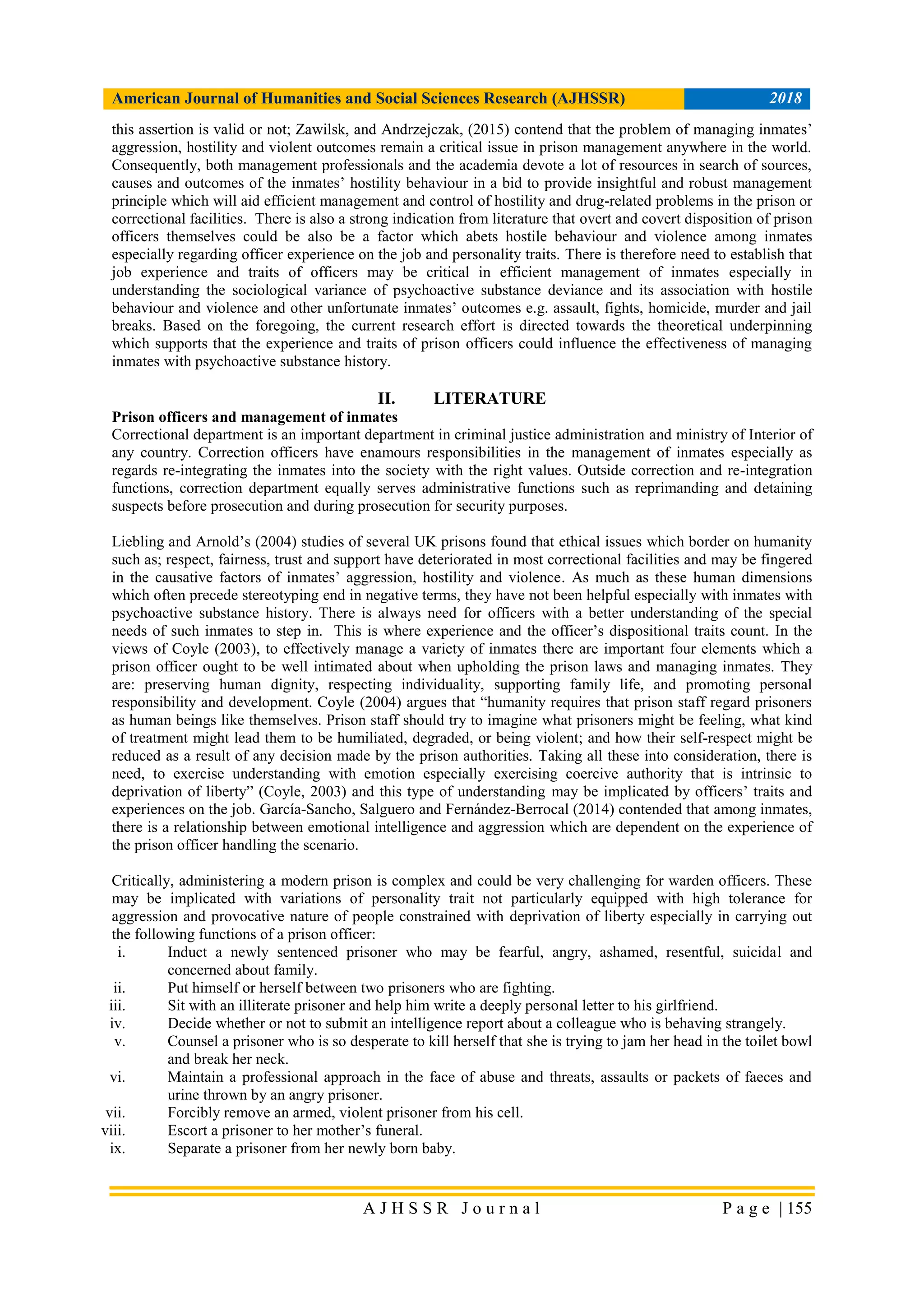 Management of Hostile Behaviour of Prison Inmates with Psychoactive ...