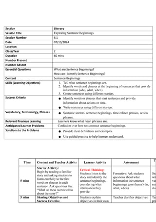 T1 Literacy WK 6 Lesson Plan 2024.document | PDF