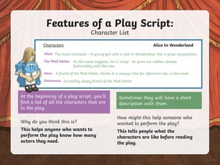 Features of a Play Script for elementary | PPTX | Theater | Fine Art