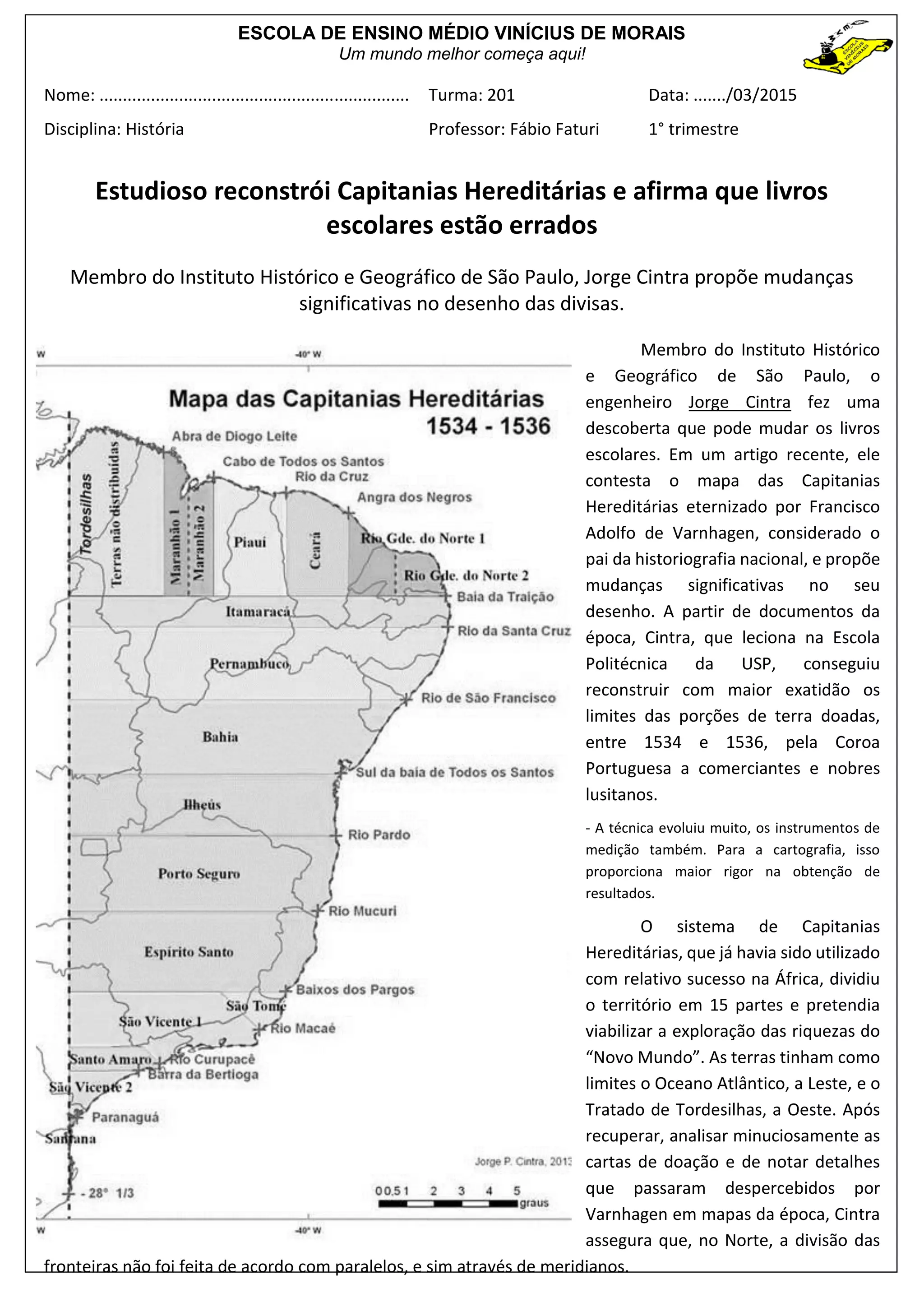 T201 Colonização Do Brasil Capitanias Hereditárias Pdf