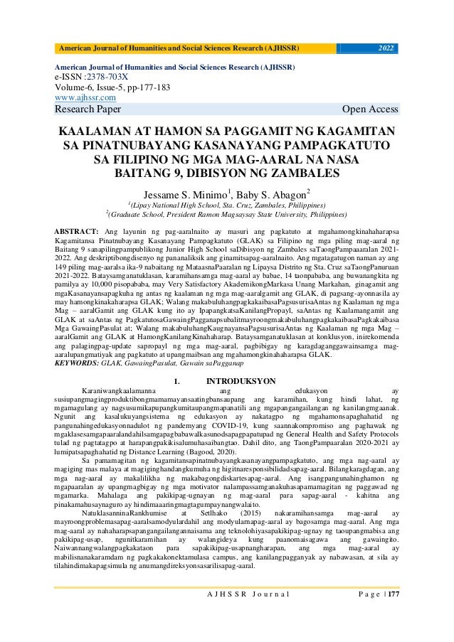 KAALAMAN AT HAMON SA PAGGAMIT NG KAGAMITAN SA PINATNUBAYANG KASANAYANG PAMPAGKATUTO SA FILIPINO ...