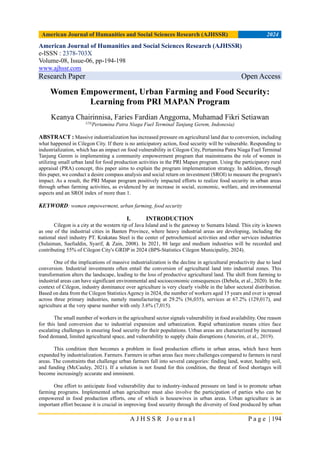 Women Empowerment, Urban Farming and Food Security: Learning from PRI ...