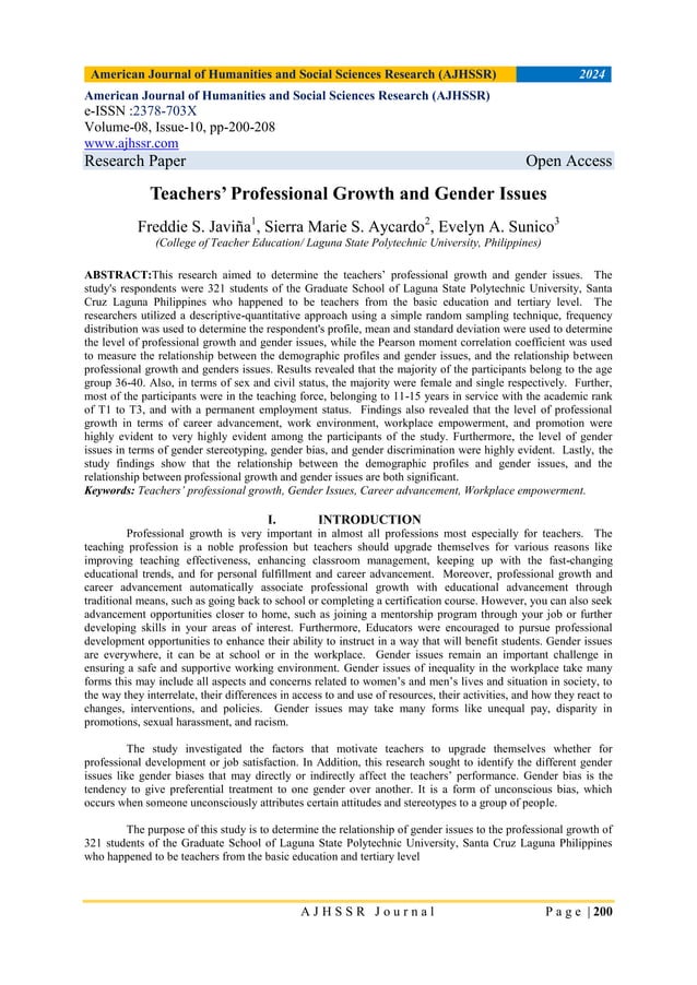 Teachers’ Professional Growth and Gender Issues | PDF