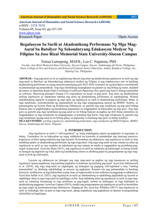 Regulasyon Sa Sarili at Akademikong Performans Ng Mga MagAaral Sa Batsilyer Ng Sekondaryang ...