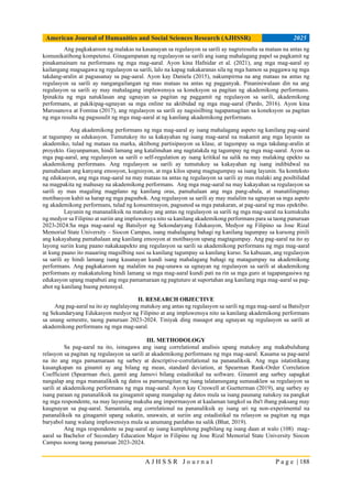 Regulasyon Sa Sarili at Akademikong Performans Ng Mga MagAaral Sa Batsilyer Ng Sekondaryang ...