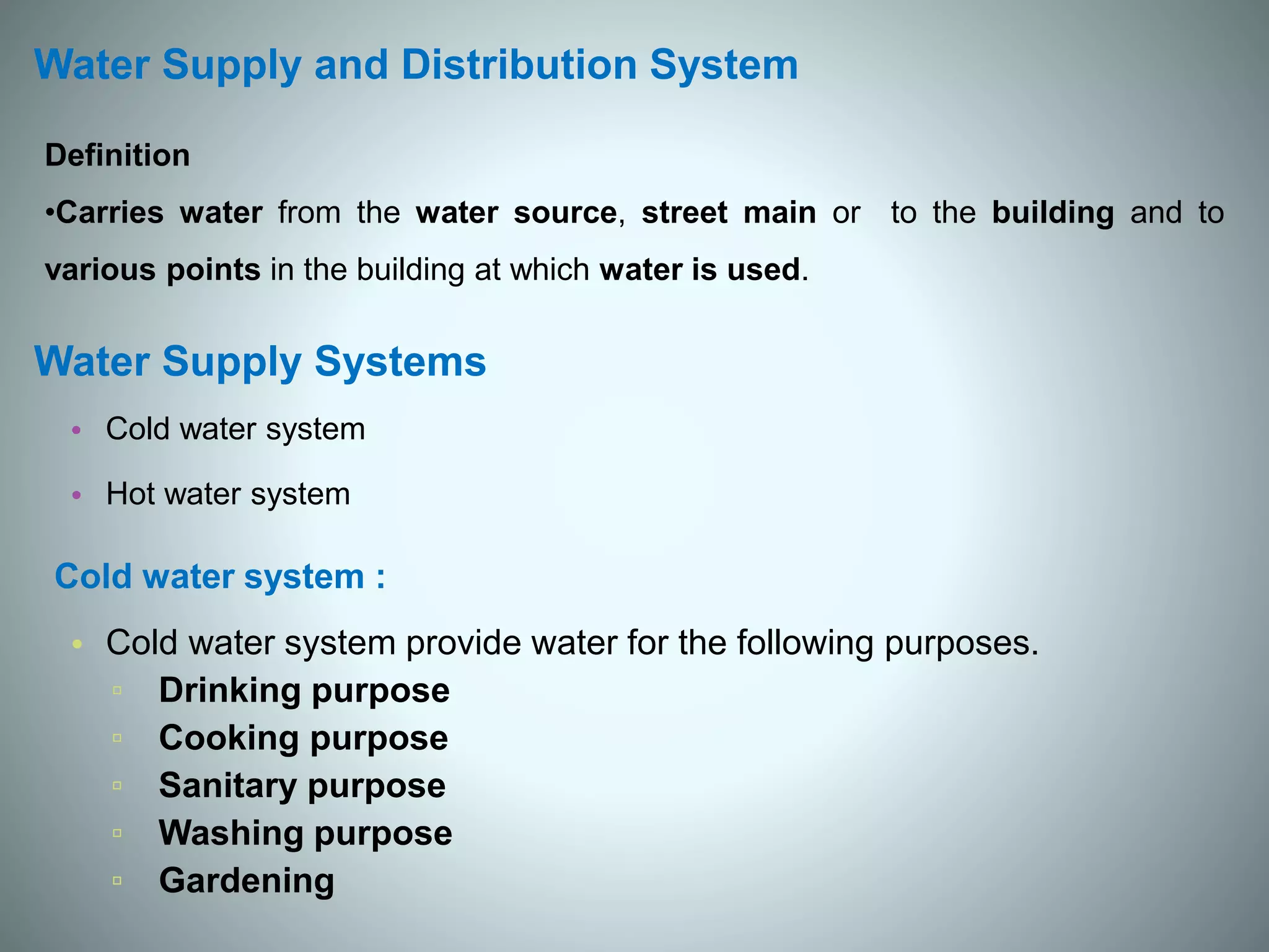 Cold water supply system & Components | PPSX