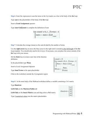 Programming with Mathcad Prime | PDF