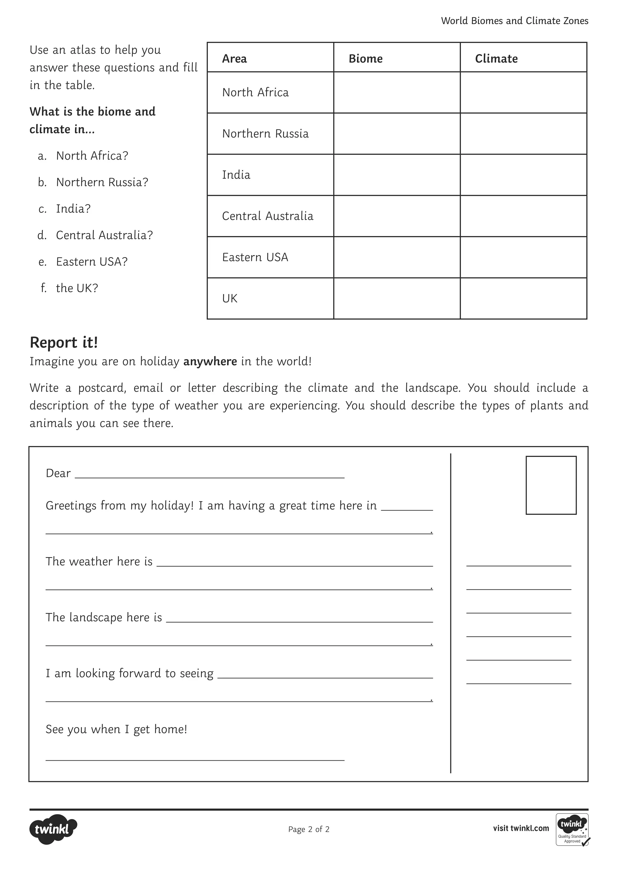 world-biomes-and-climate-zones-activity-sheet | PDF