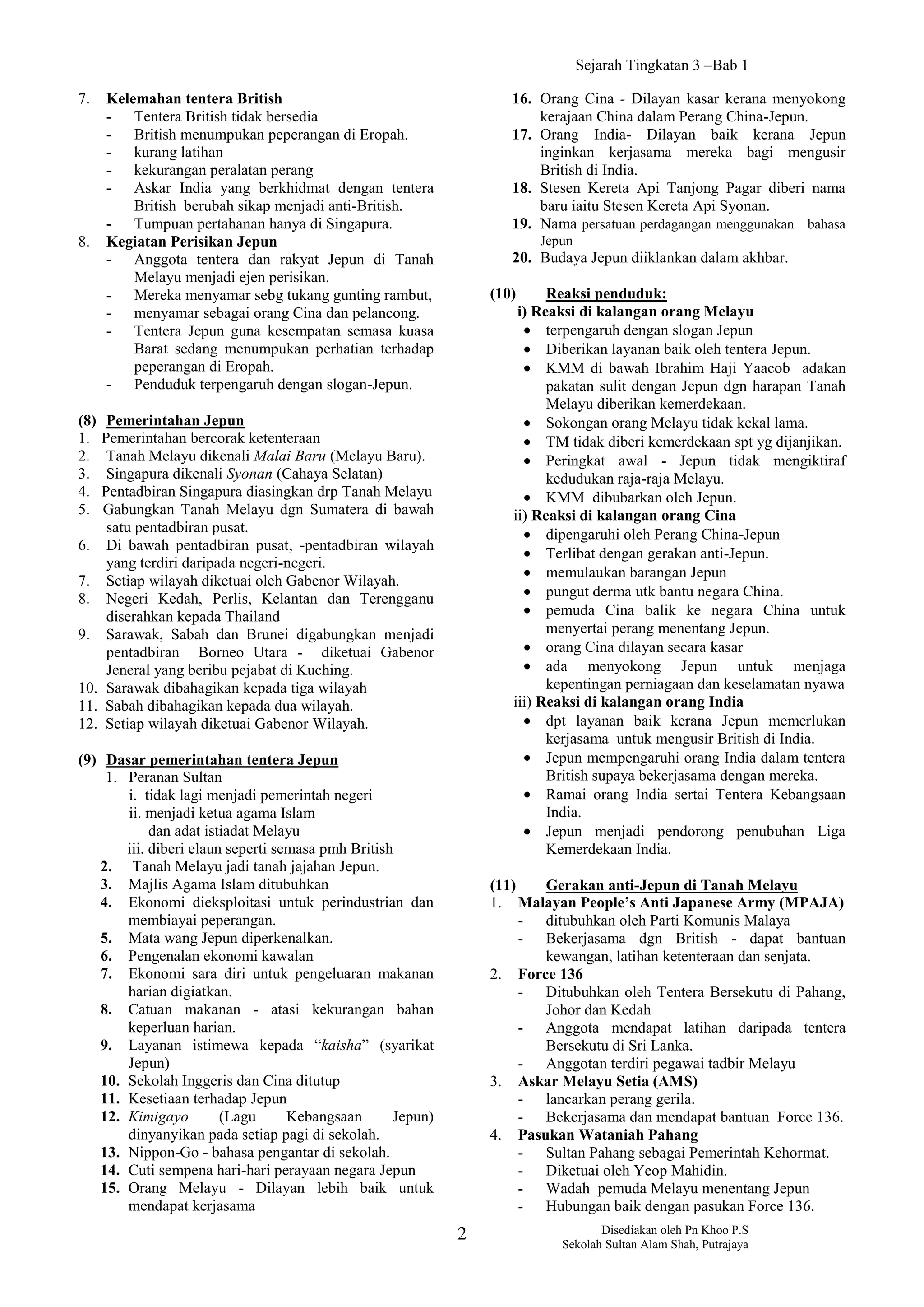 Nota sejarah tingkatan 3 (ringkas) BAB 1 | DOC