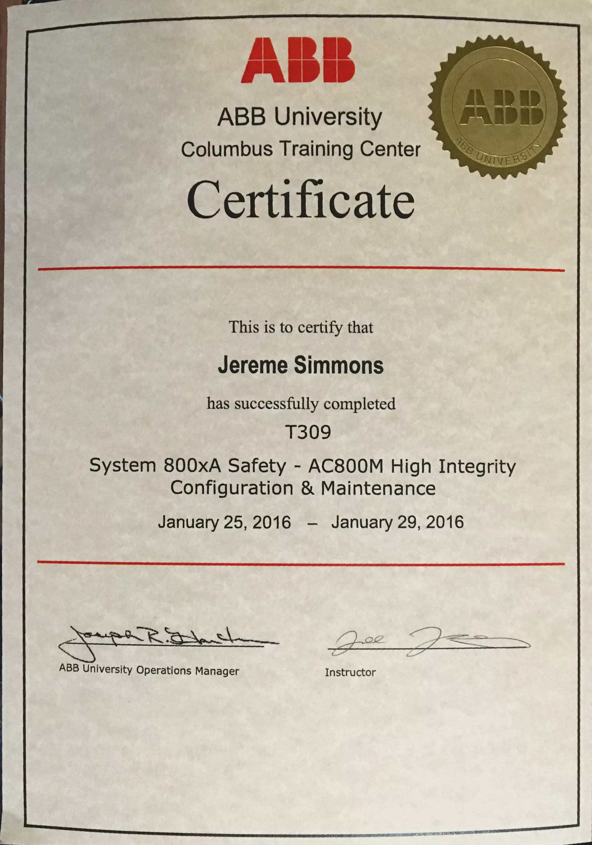 T309 System 800xA Safety AC800M high integrity configuration ...