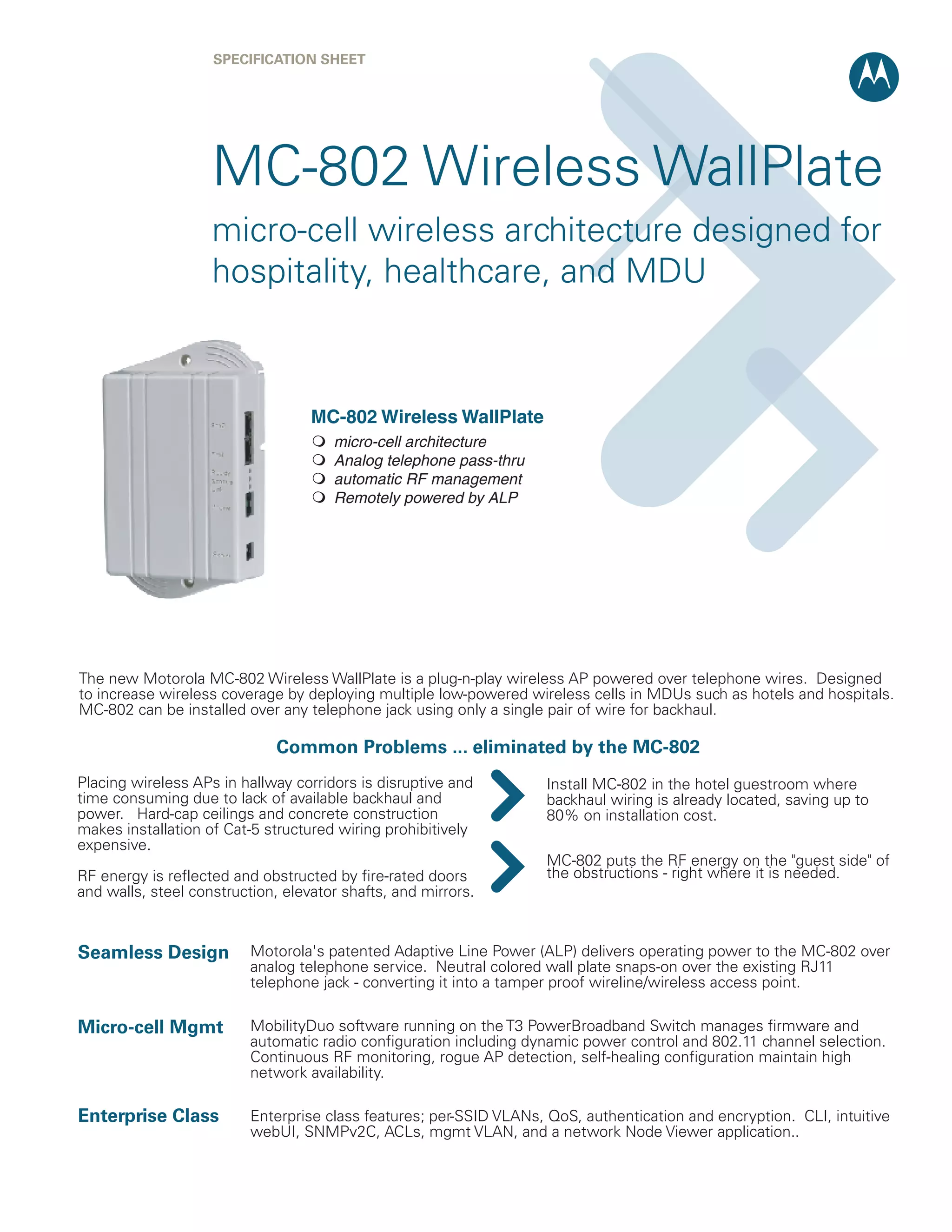 T3 mc 802-wireless_wall_plate_specsheet | PDF