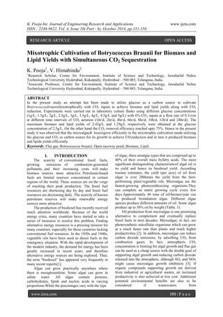 Mixotrophic Cultivation of Botryococcus Braunii for Biomass and Lipid Yields with Simultaneous ...