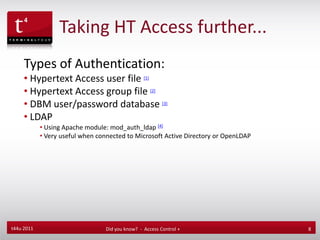 TERMINALFOUR t44u 2011 - Did you know - Advanced access control and htaccess | PDF