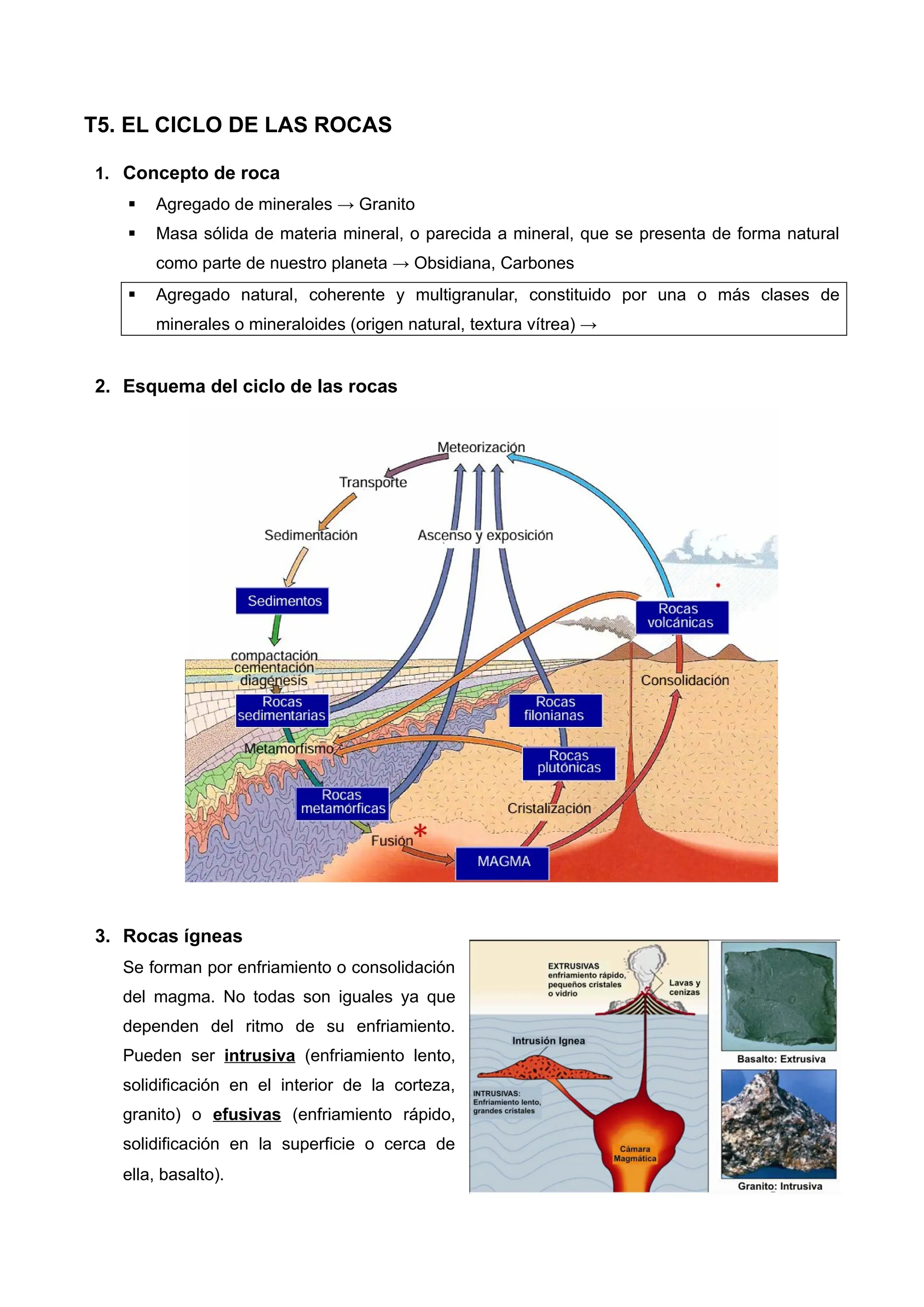 El ciclo de las rocas. Rocas metamórficas, sedimentarias e ígneas | DOCX