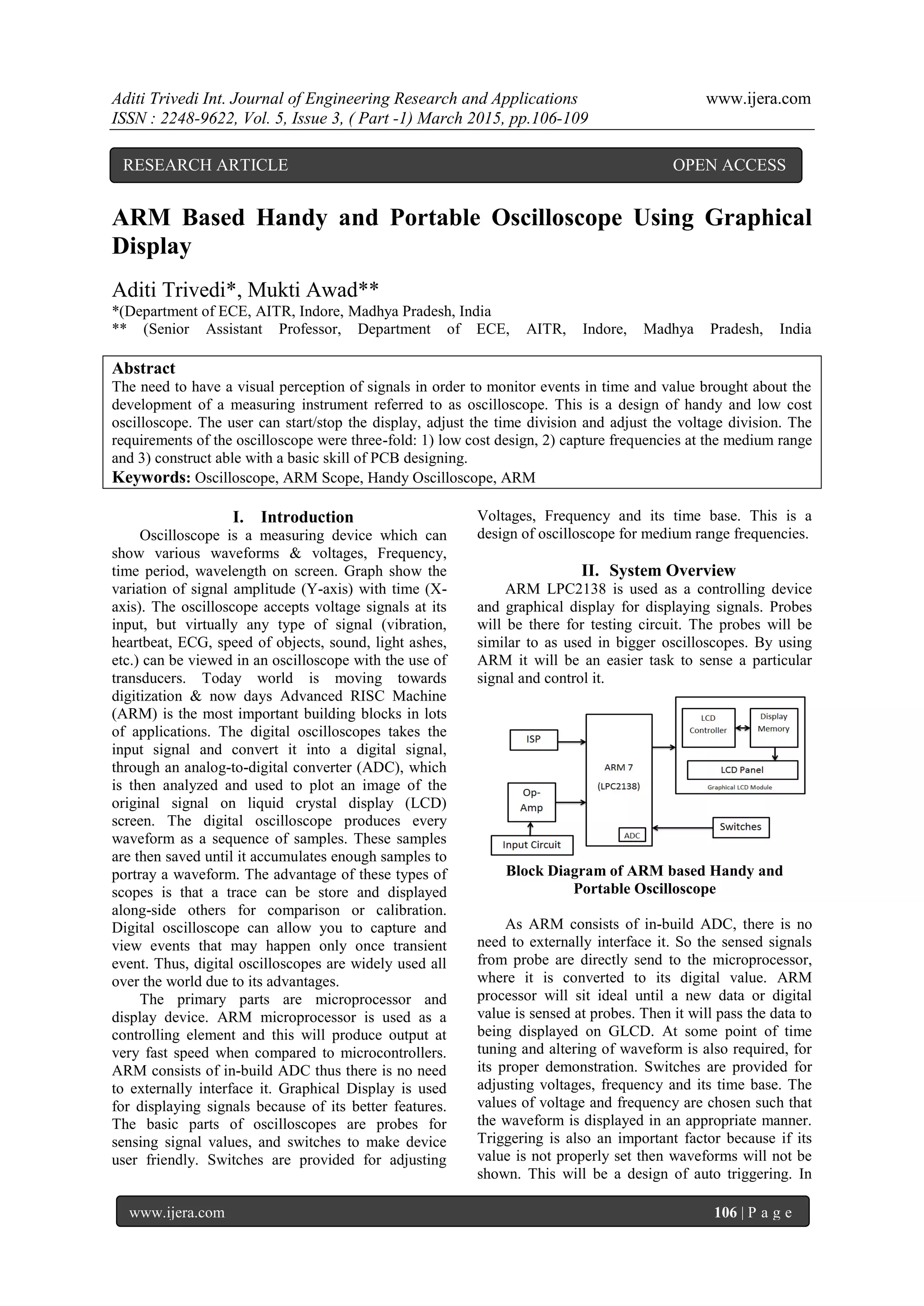 ARM Based Handy and Portable Oscilloscope Using Graphical Display | PDF