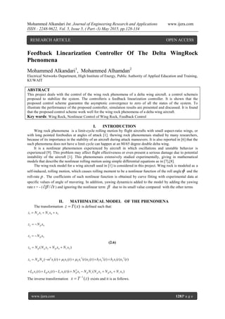 Feedback Linearization Controller Of The Delta WingRock Phenomena | PDF | Physics | Science