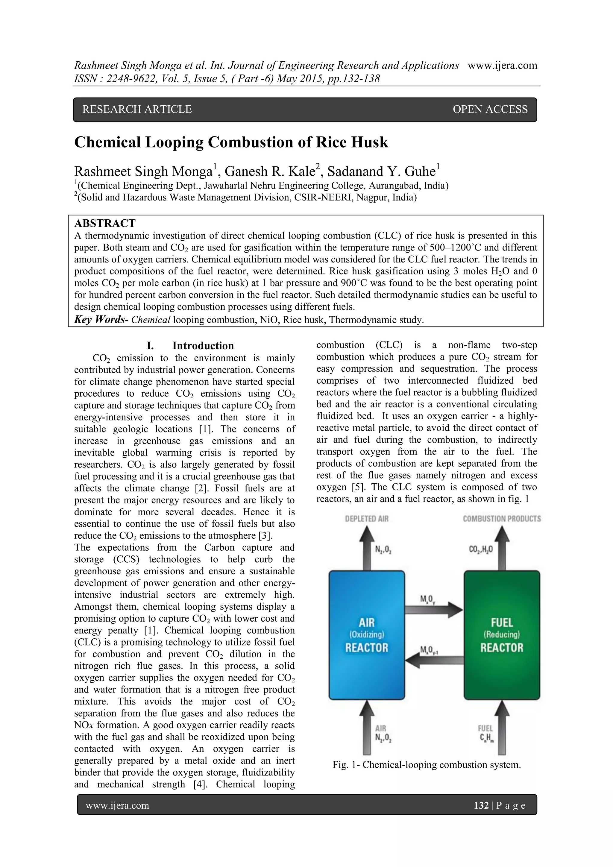 Chemical Looping Combustion of Rice Husk | PDF | Power and Energy Industry | Industries