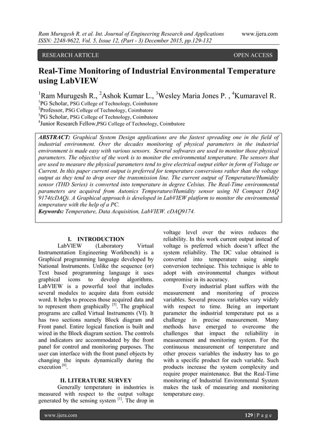 Real-Time Monitoring of Industrial Environmental Temperature using LabVIEW | PDF