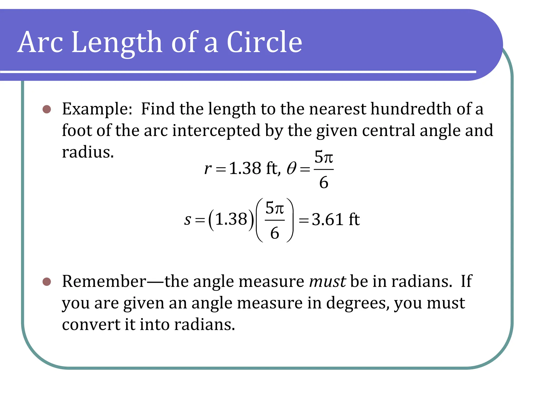 Trigonometry 7.1 Angles (Degrees and Radians) | PDF