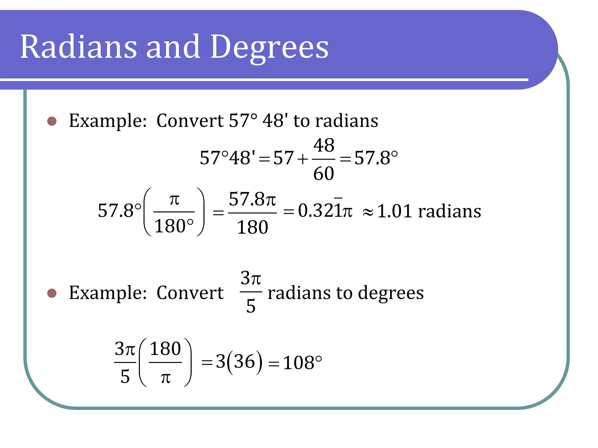 Trigonometry 7.1 Angles (Degrees and Radians) | PDF