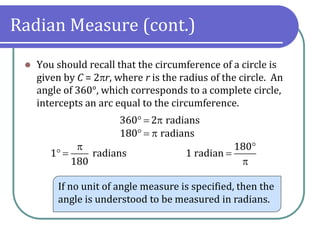 Trigonometry 7.1 Angles (Degrees and Radians) | PDF