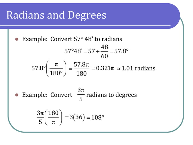 Trigonometry 7.1 Angles (Degrees and Radians) | PDF