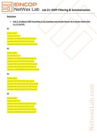Nxll21 ospf filtering & summarization | PDF