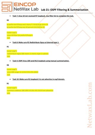 Nxll21 ospf filtering & summarization | PDF