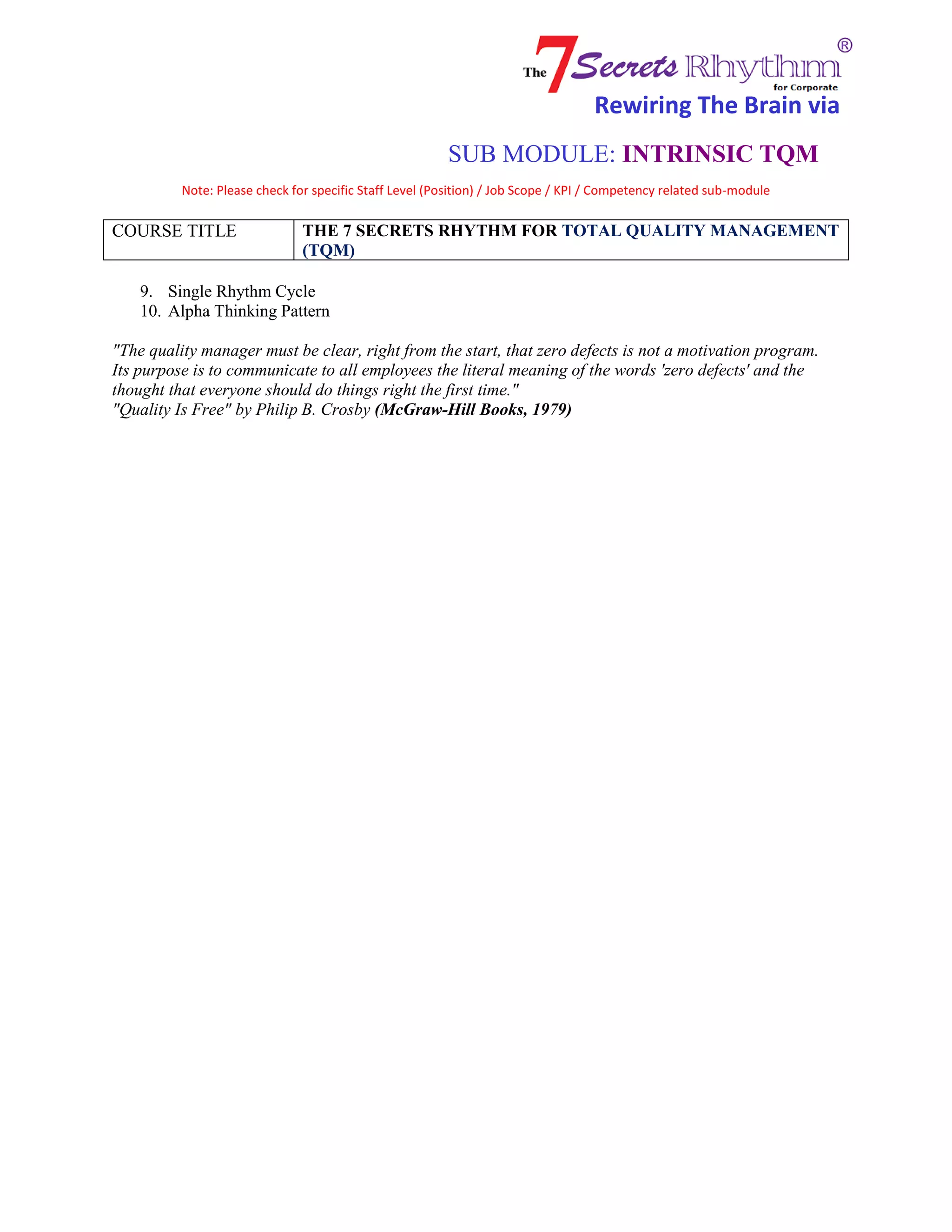 T7SR TOTAL QUALITY MANAGEMENT COURSE OUTLINE | PDF