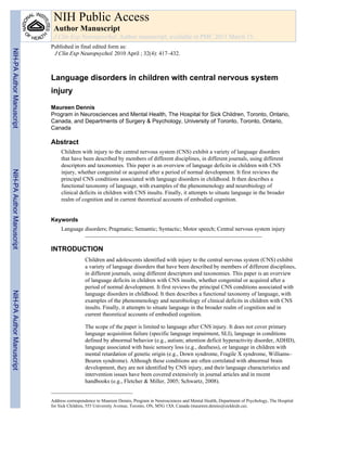 Language disorders in children with central nervous system injury ...