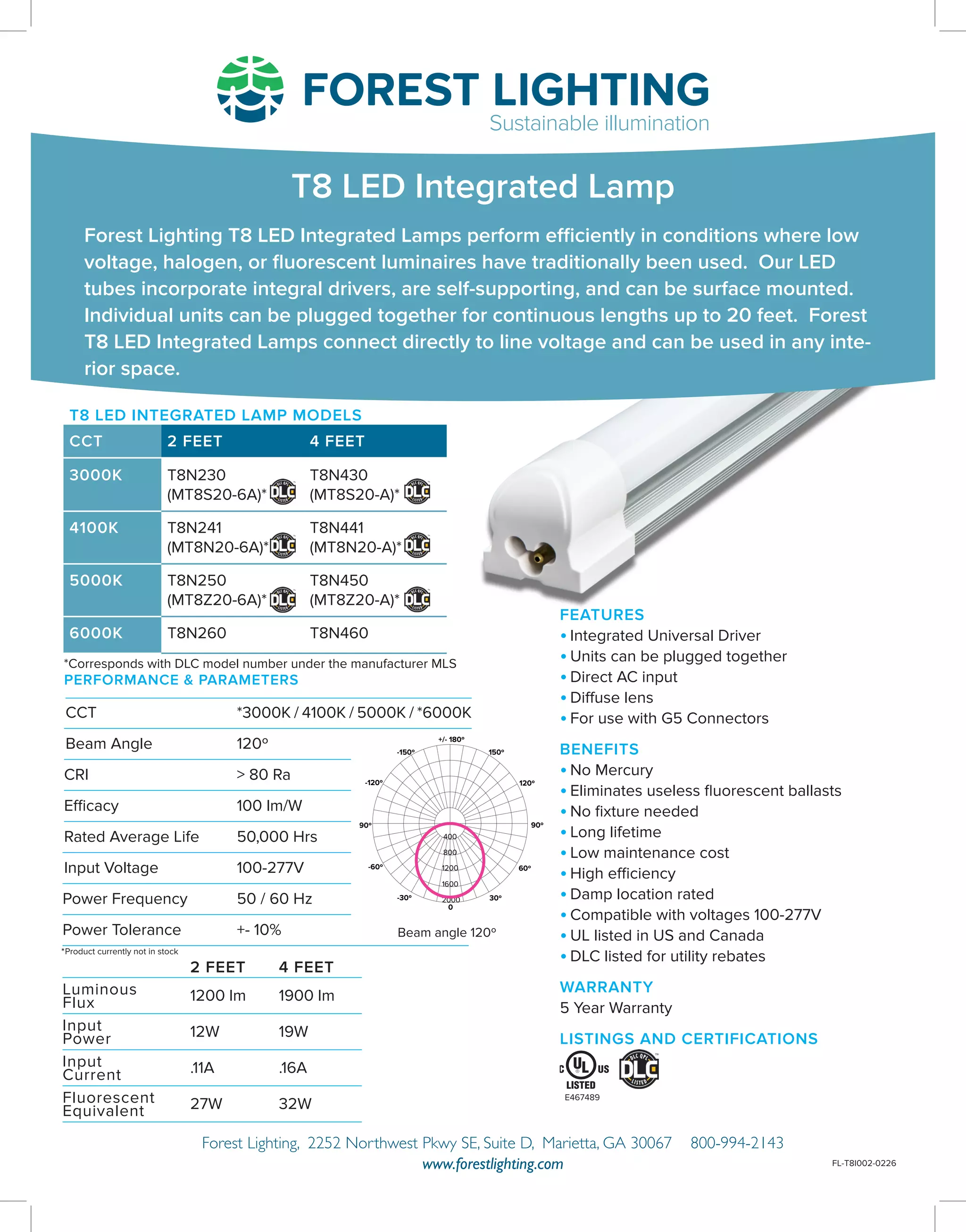 T8 LED Integrated Lamp - Complete Specification | PDF