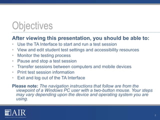 SBAC Test Administration (TA) Interface | PPTX