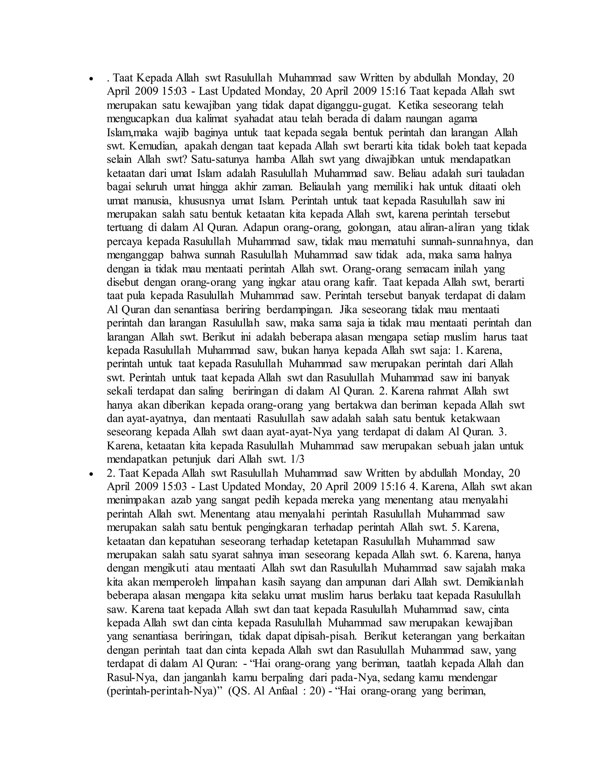 Taat kepada allah swt rasulullah muhammad saw written by abdullah ...