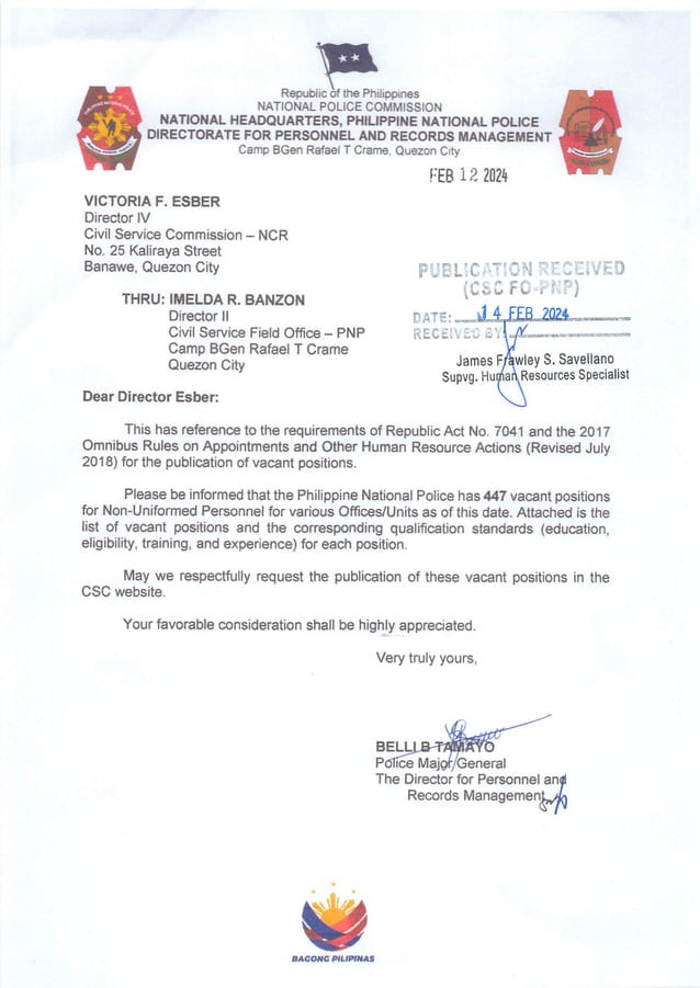 PNP Non-Uniformed Personnel (NUP) Vacant Position | PDF